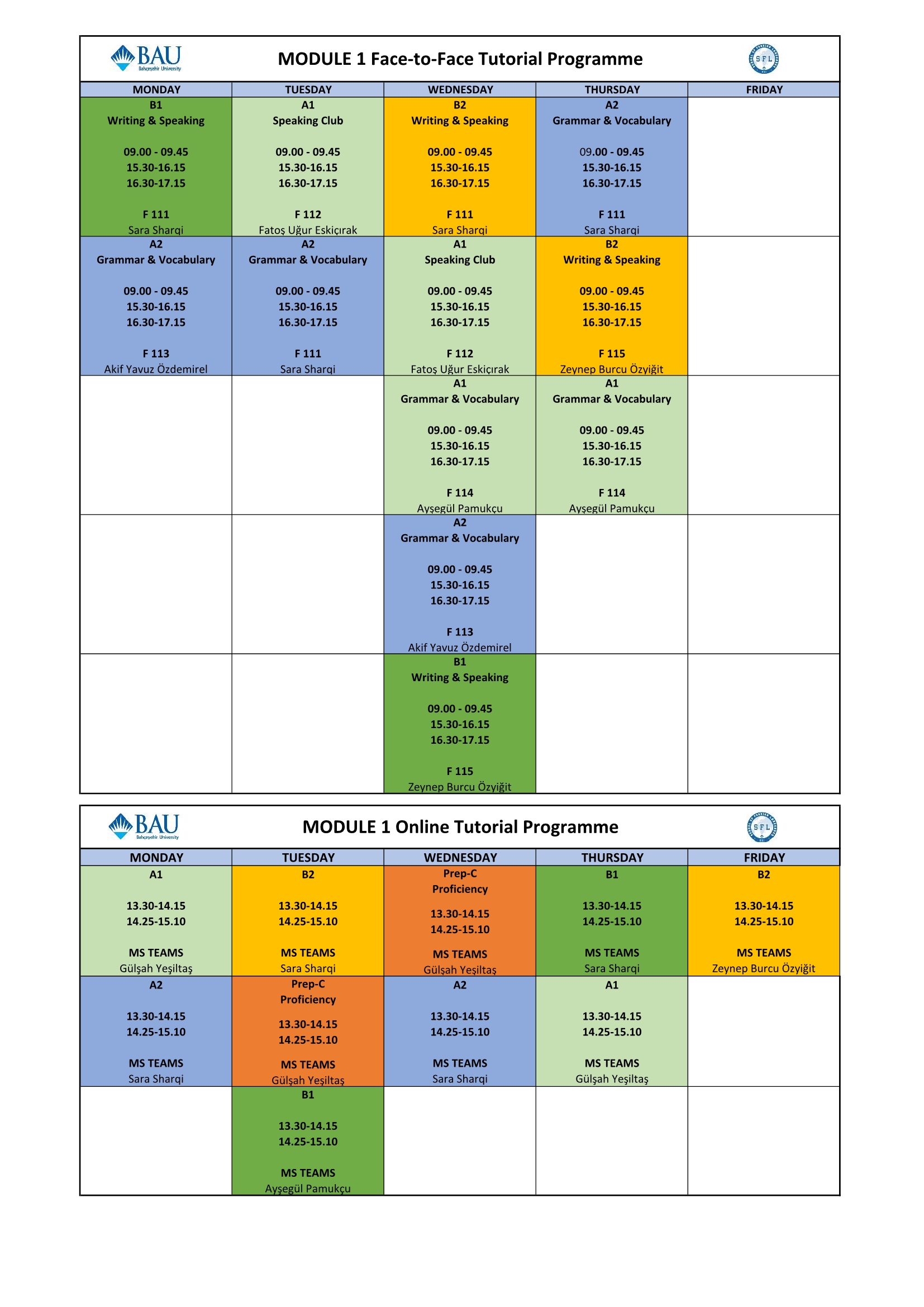 Module 1 Tutorial Program (2023-2024) | BAU | Bahçeşehir Üniversitesi